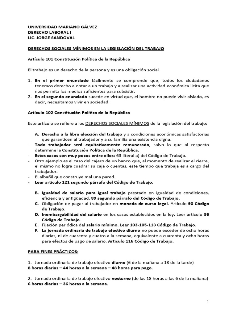Clase 6 Derechos Laborales Minimos | PDF | Derecho laboral | Tiempo de trabajo