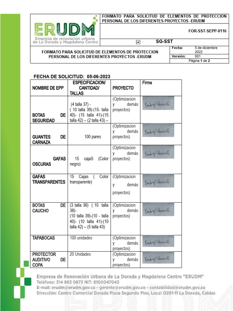 For - Solicitud Epp - 05-06-2023 | PDF