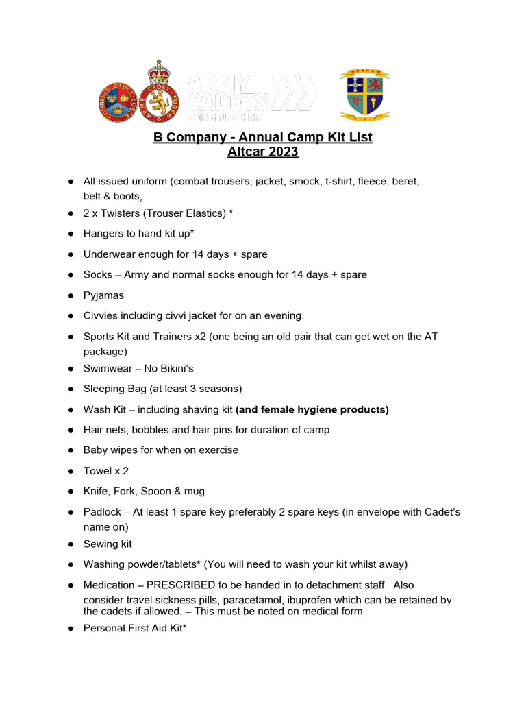 Annual Camp Kit List 2023 | PDF | Clothing