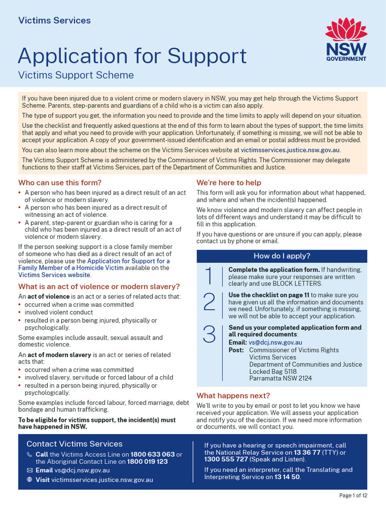 Application for Support - NSW Victims of Crime | PDF | Identity Document | Tax Refund