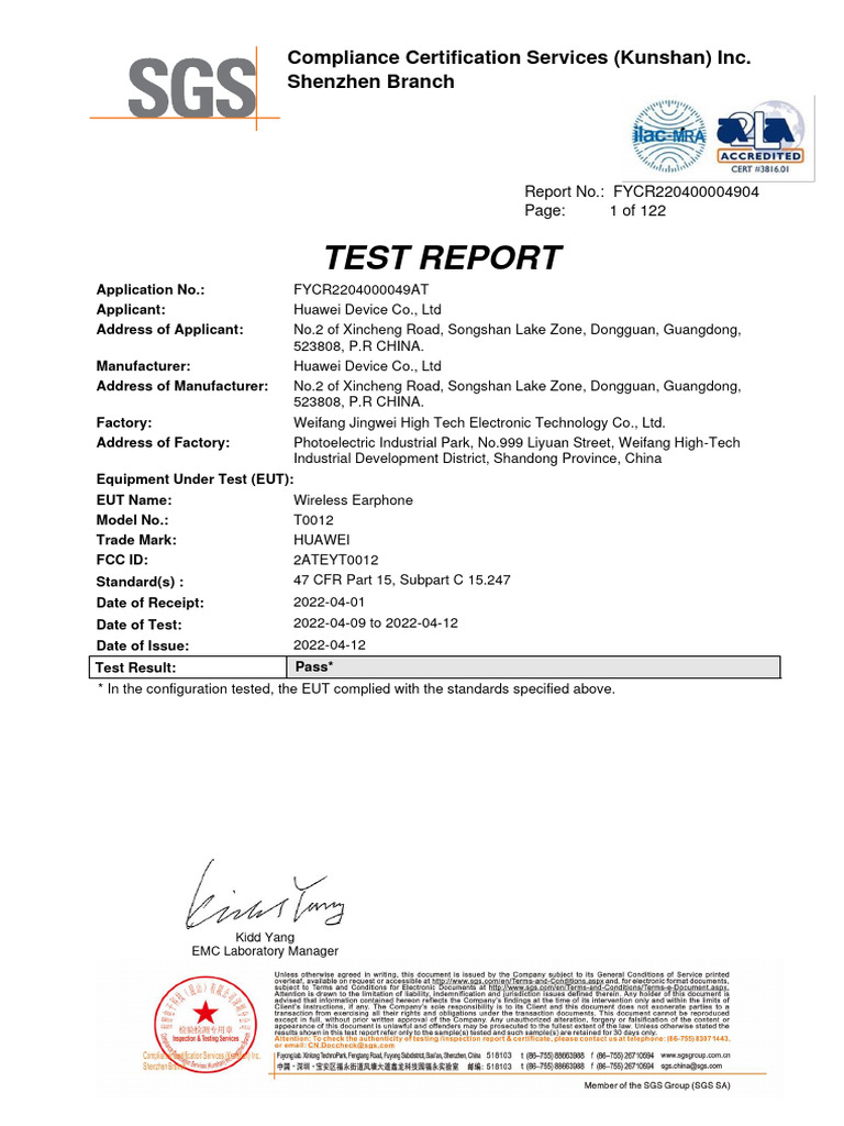 Test Report: Compliance Certification Services (Kunshan) Inc. Shenzhen ...