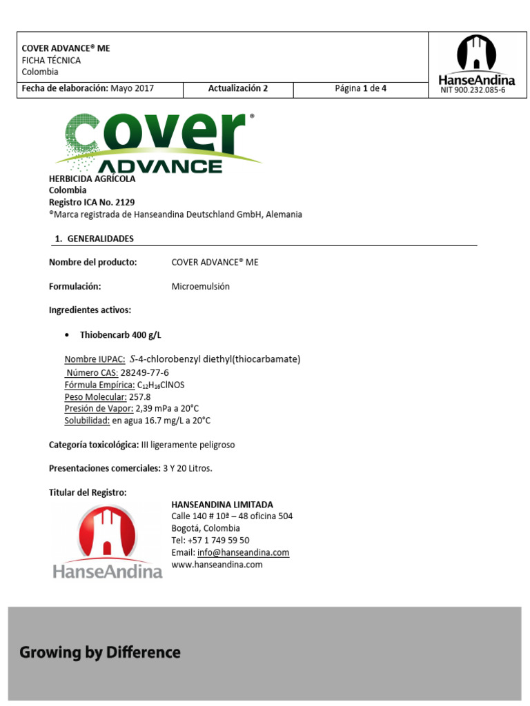 Ficha Técnica de Cover Advance® ME | PDF | Arroz | Emulsión