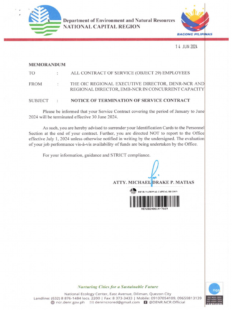 Notice of Termination of Service Contract | PDF