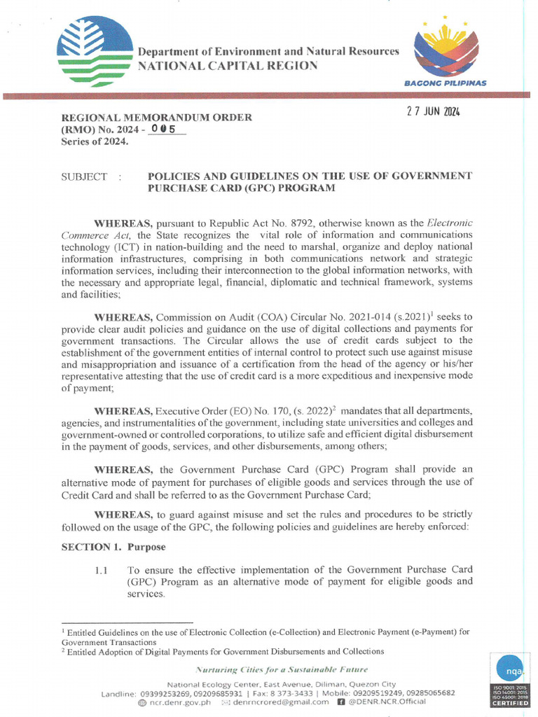 2024 005 Policies and Guidelines On The Use of Government Purchase Card ...