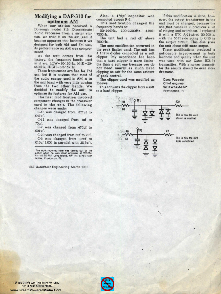 Modifying A DAP 310 For Optimum AM Modulation | PDF | Frequency Modulation | Electrical Engineering