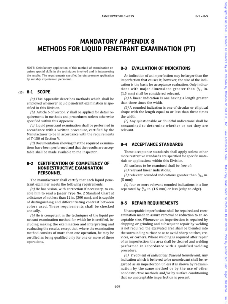Asme Div 1 App 8 | PDF | Nondestructive Testing | Welding