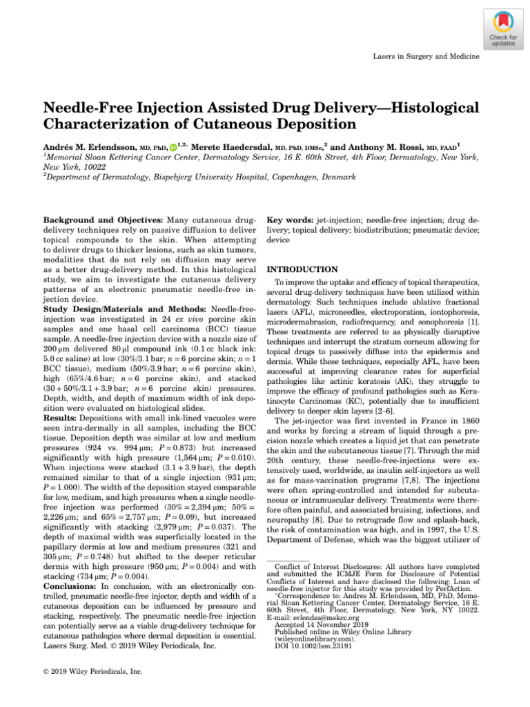 Needle-Free Injection Drug Delivery Study | PDF | Scar | Skin