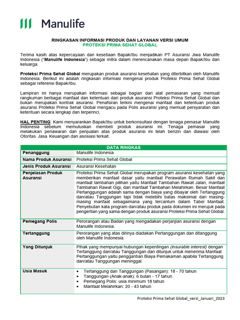 Asuransi Kesehatan Proteksi Prima Sehat | PDF | Pengembangan Diri ...