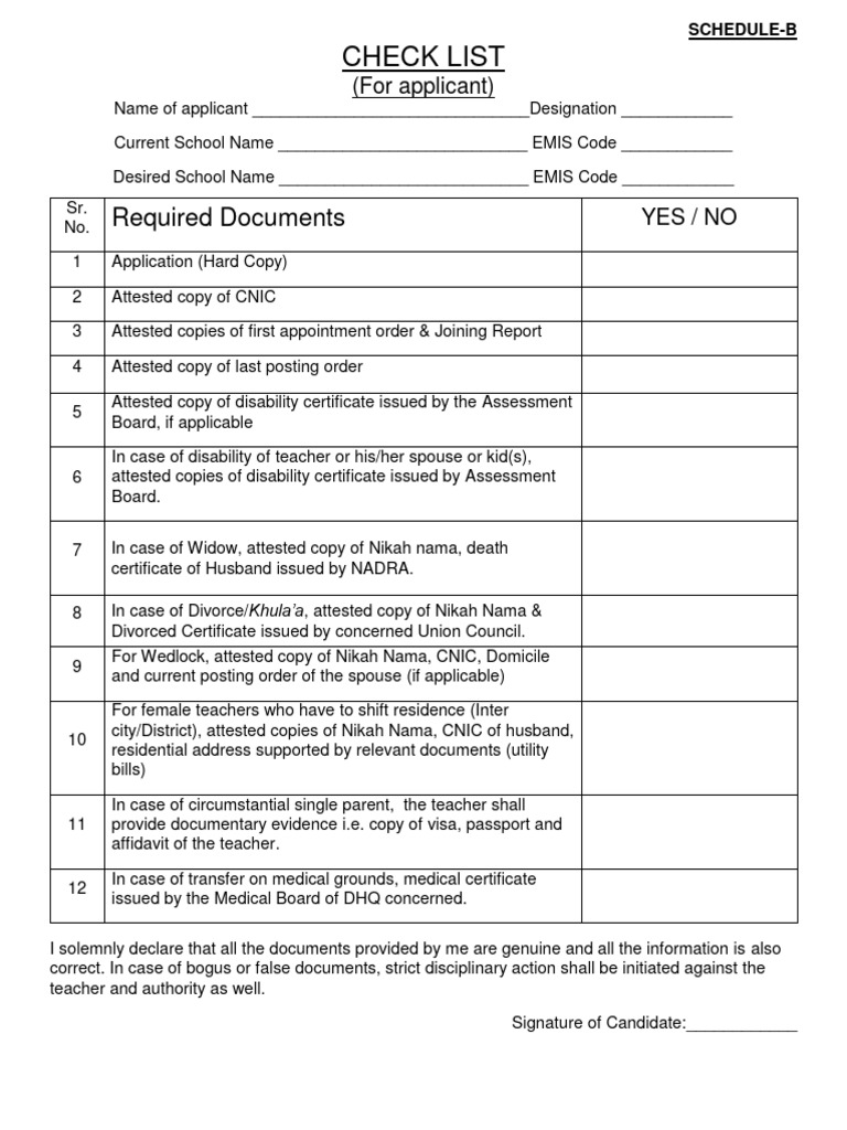 Check List Proforma | PDF