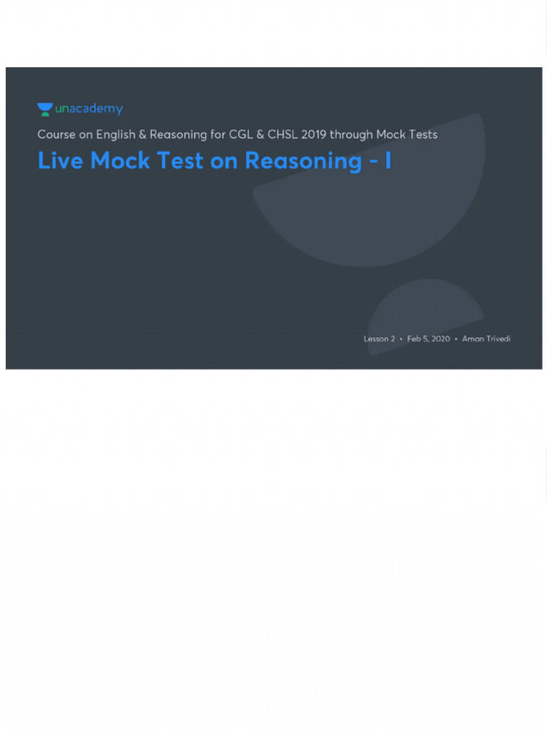 Live Mock Test On Reasoning I No Anno | PDF