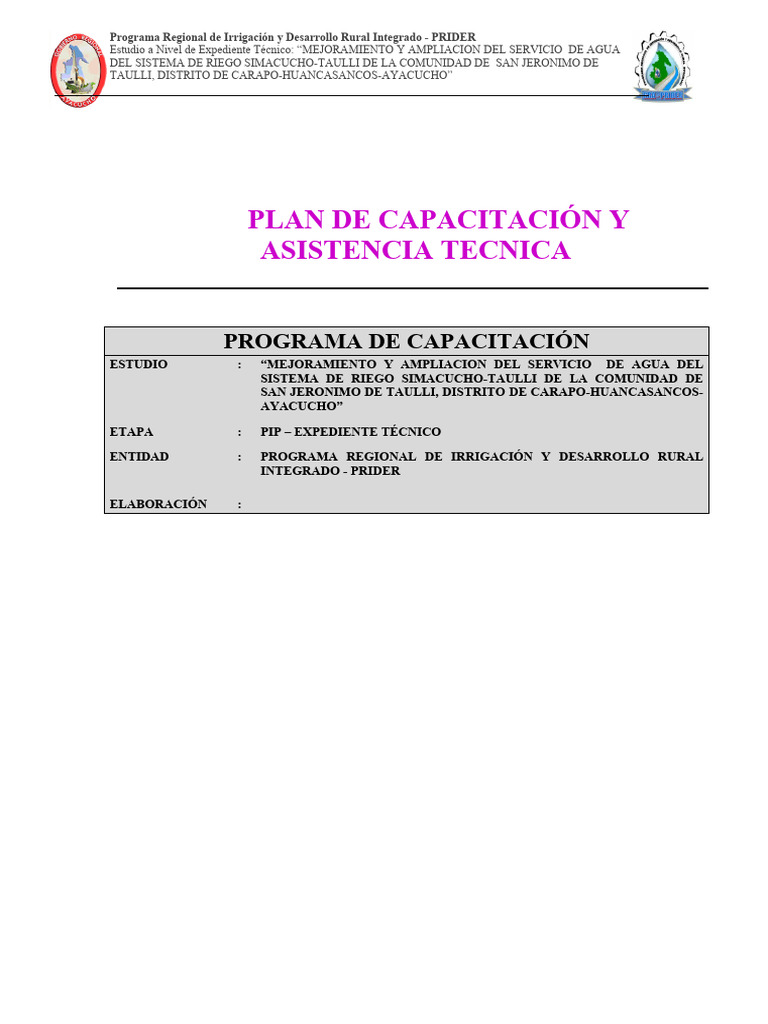 Plan de Capacitacion 1 | PDF | Riego | Agricultura
