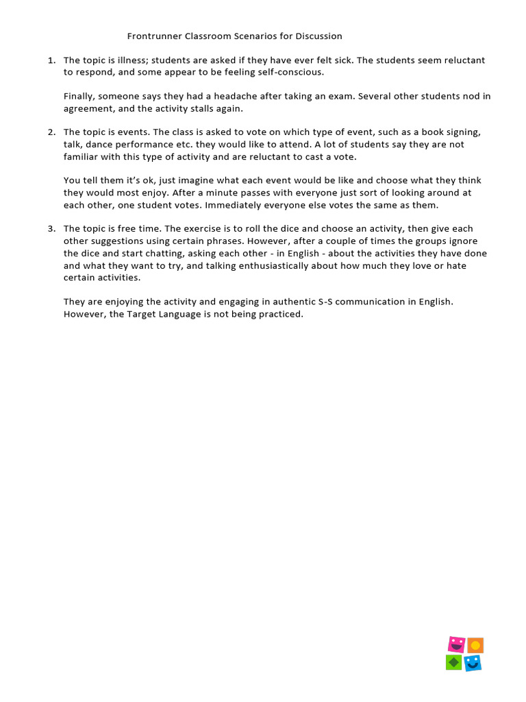 FR Classroom Scenarios | PDF | Wellness