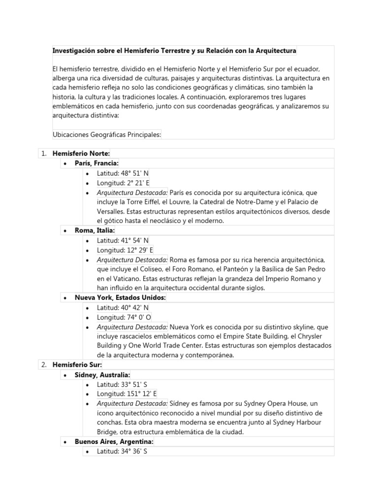 Investigación Sobre El Hemisferio Terrestre y Su Relación Con La ...