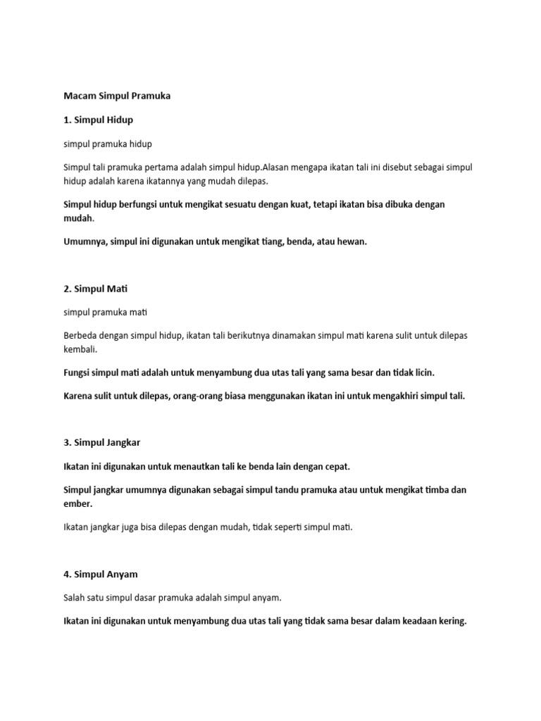 Macam-Macam Simpul Pramuka dan Fungsinya | PDF