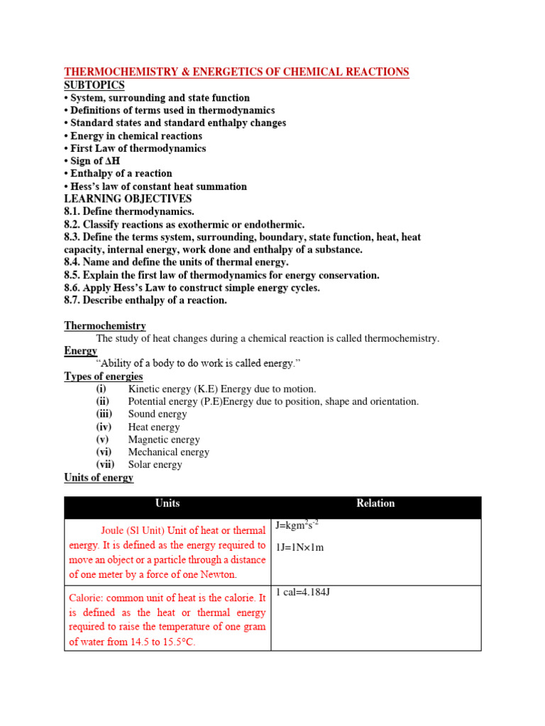 THERMOCHEMISTRY (Notes) | PDF | Heat | Chemical Reactions
