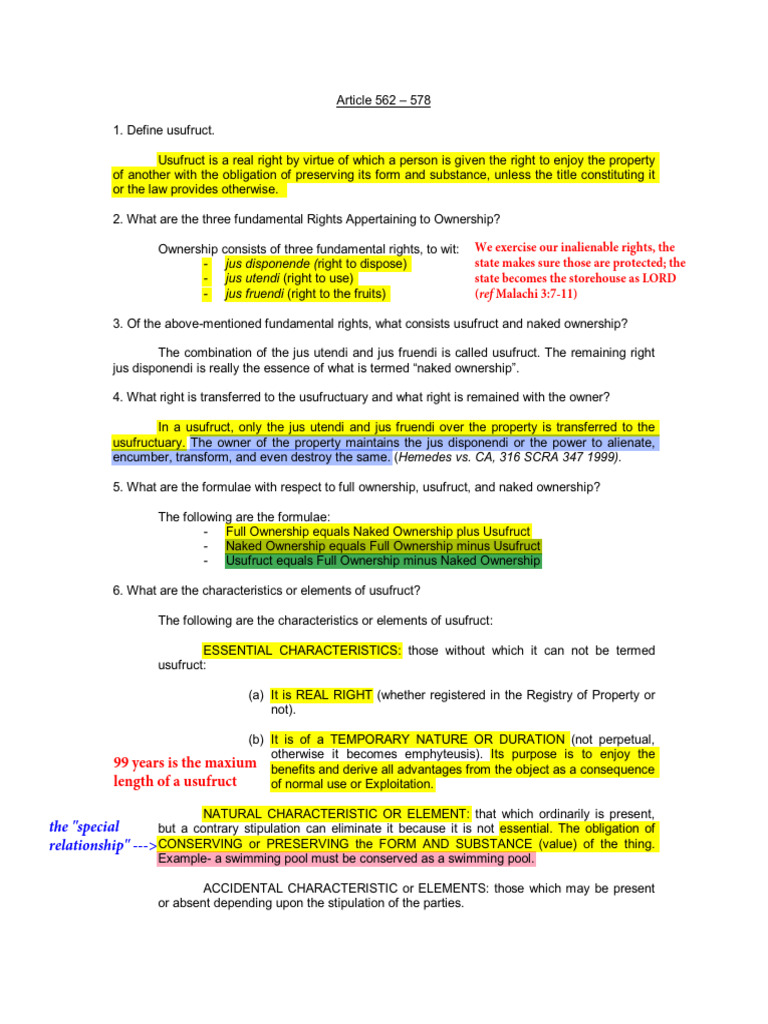 Usufruct Study Guide | PDF