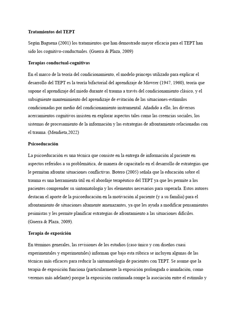 Tratamientos Del TEPT | PDF | Terapia de conducta cognitiva | Psicología anormal