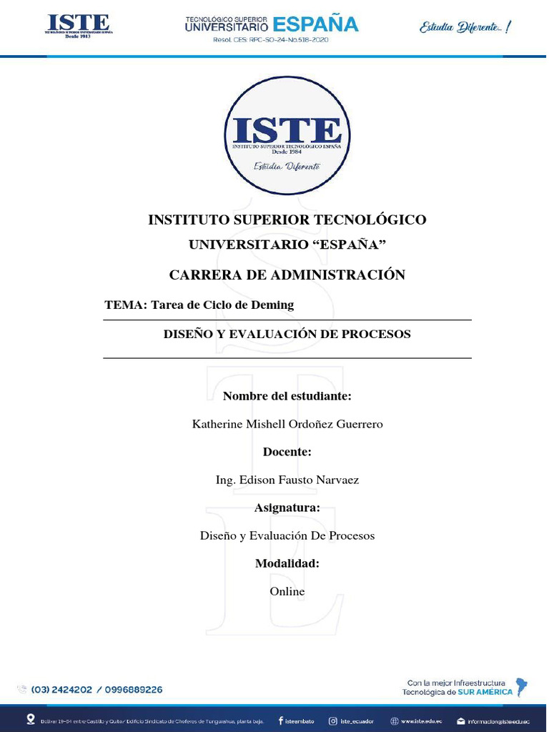 Tarea de Ciclo de Deming KATHERINE ORDOÑEZ-2 | PDF | Indicador de ...