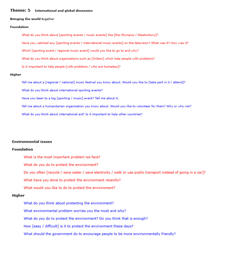 speaking topic 5 gcse language | PDF