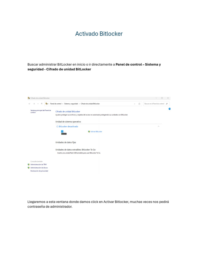 Guía para Activar BitLocker Fácilmente | PDF | Informática