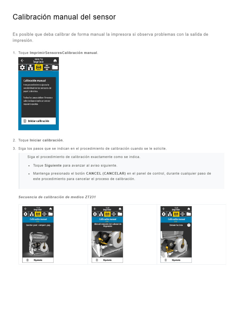 Calibración manual del sensor ZT231 | PDF