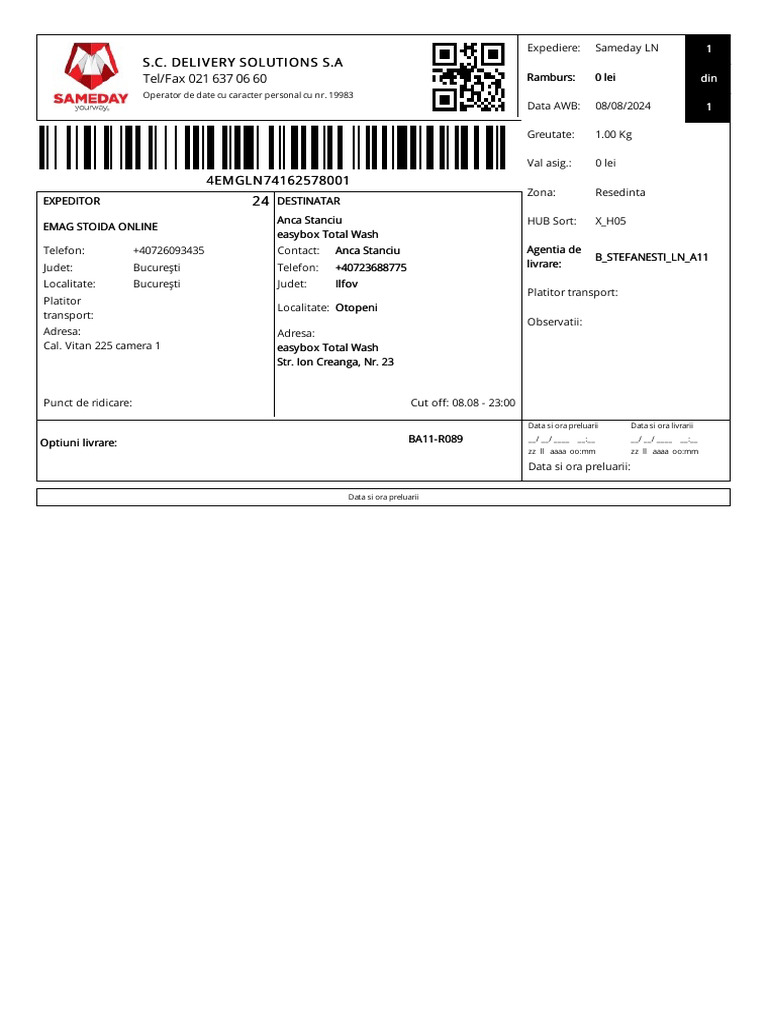 Delivery Details for AWB 4EMGLN74162578001 | PDF