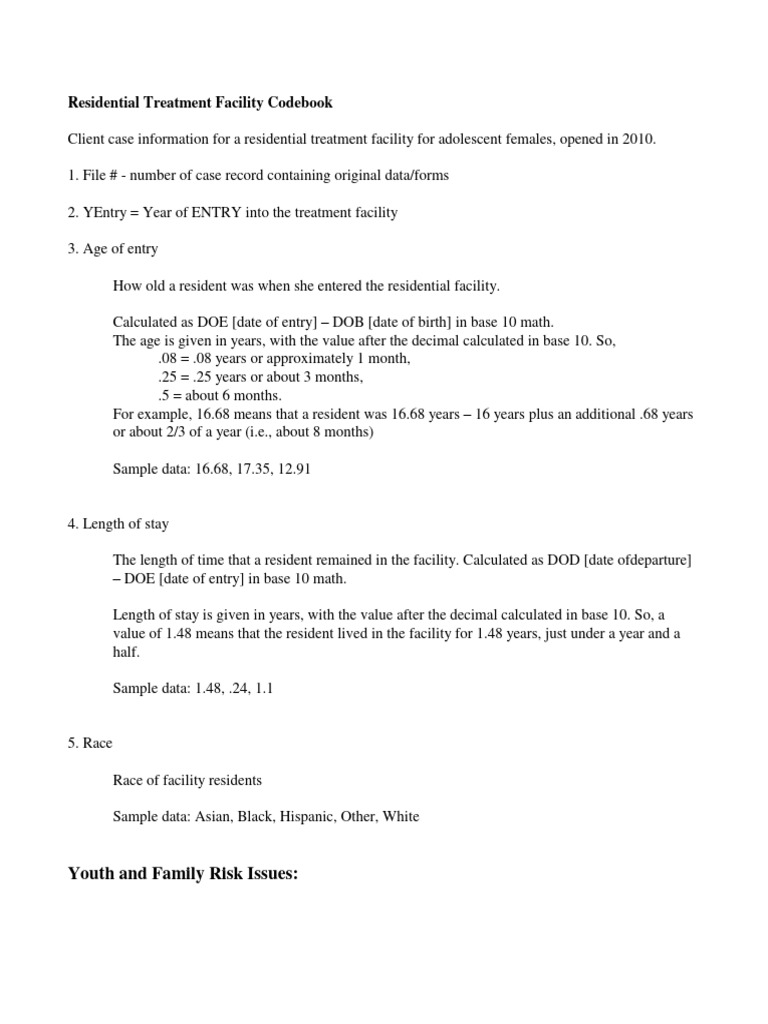 Residential Facility Codebook-1 | PDF | Child Abuse | Aggression