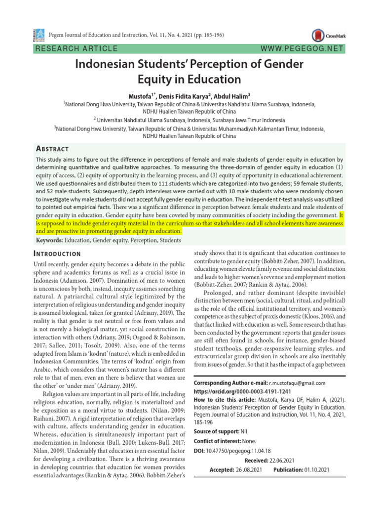 Indonesian Students' Perception of Gender | PDF | Gender | Gender Studies