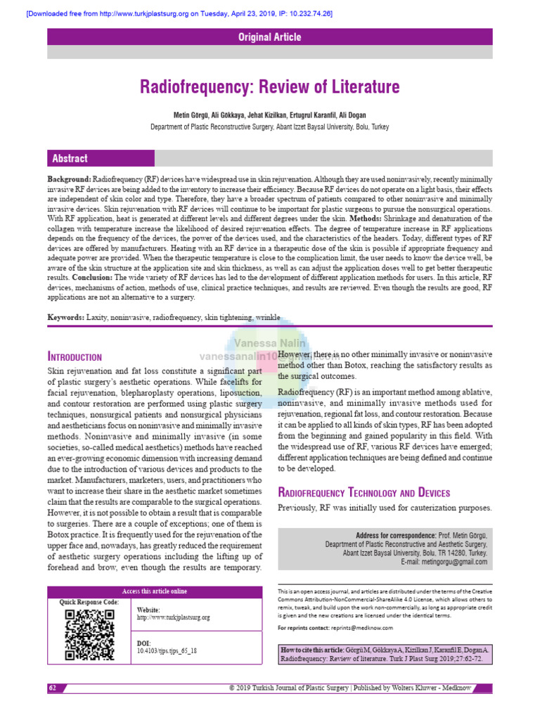 Radiofrequency in Skin Rejuvenation | PDF | Collagen | Electromagnetic ...