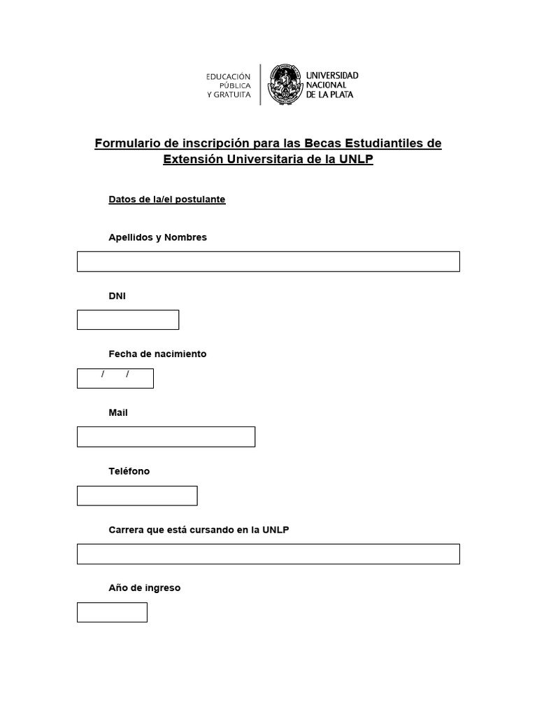 Formulario de Inscripcion Becas Estudiantiles | PDF