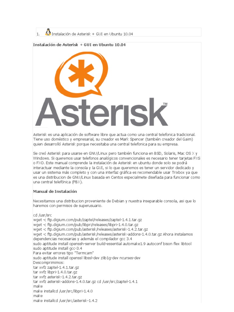 Instalación de Asterisk | PDF | Ubuntu (sistema operativo) | Servidor web