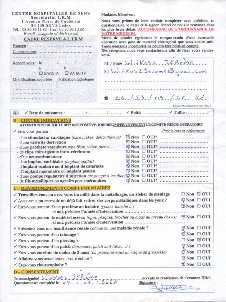 Questionnaire Jérôme IRM | PDF