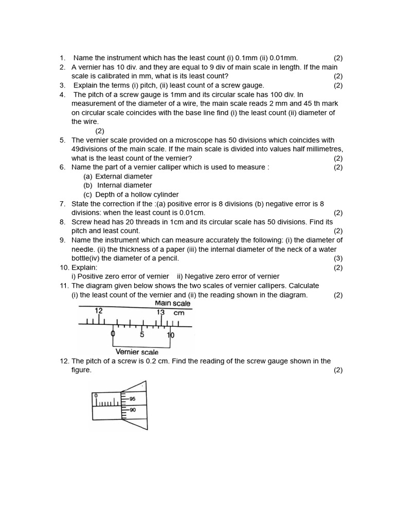 Test Vernier Calippers and Screw Gauge | PDF | Teaching Methods & Materials