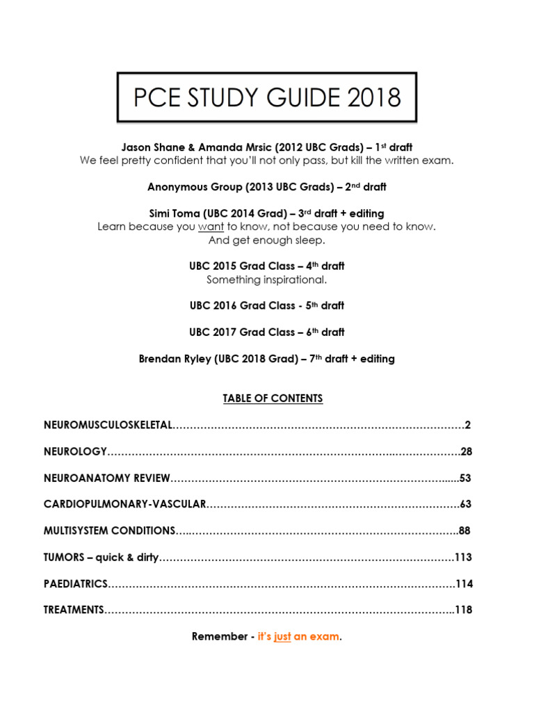 PCE Study Guide UBC 2018 | PDF | Vertebral Column | Pelvis