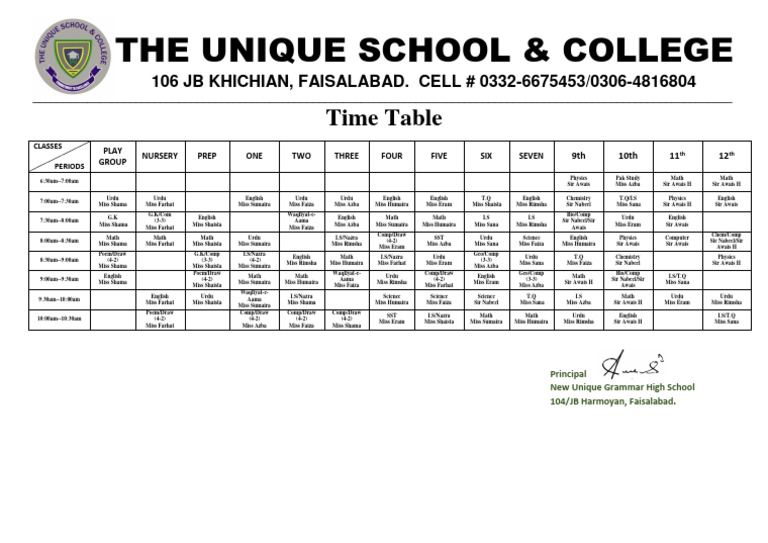 Time Table New Aug | PDF