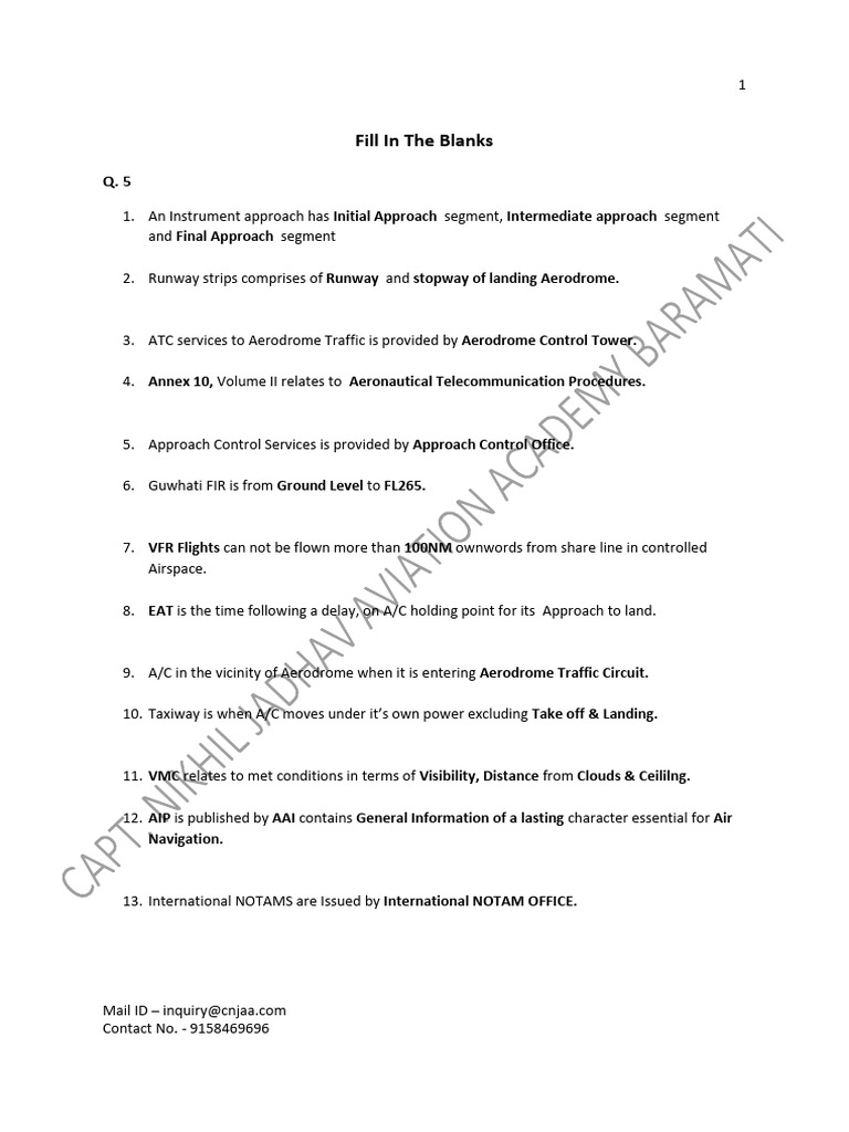 RTR Part 2 MCQ'S | PDF | Air Traffic Control | Runway
