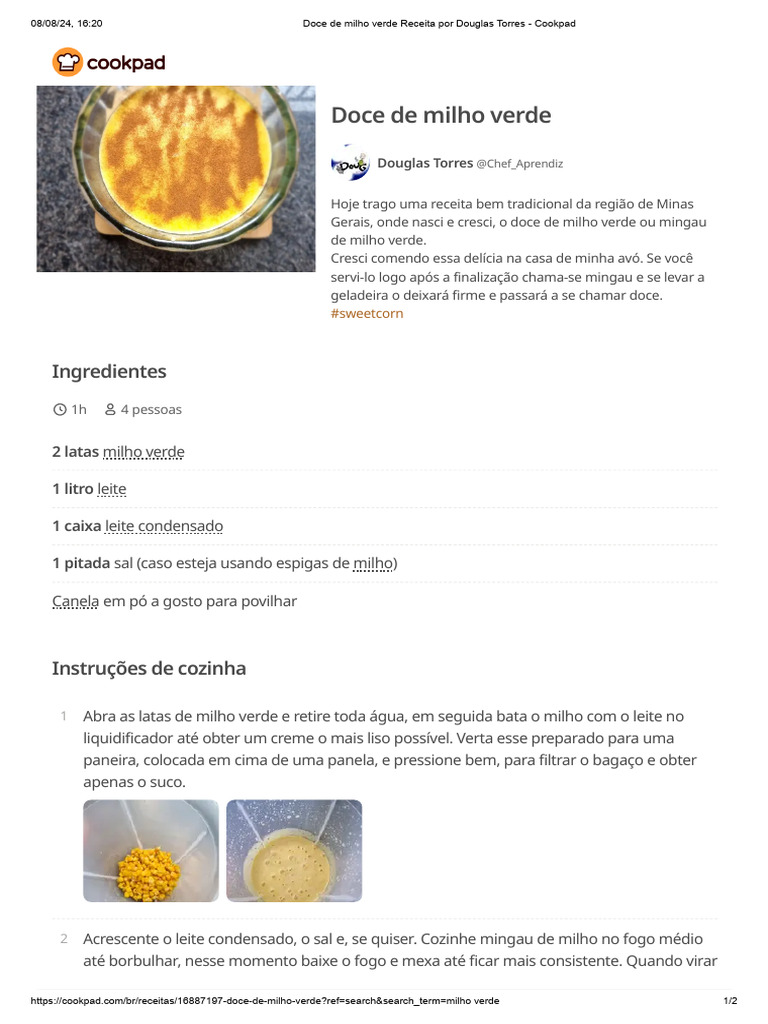 Receita de Doce de Milho Verde | PDF | Milho | Alimentos