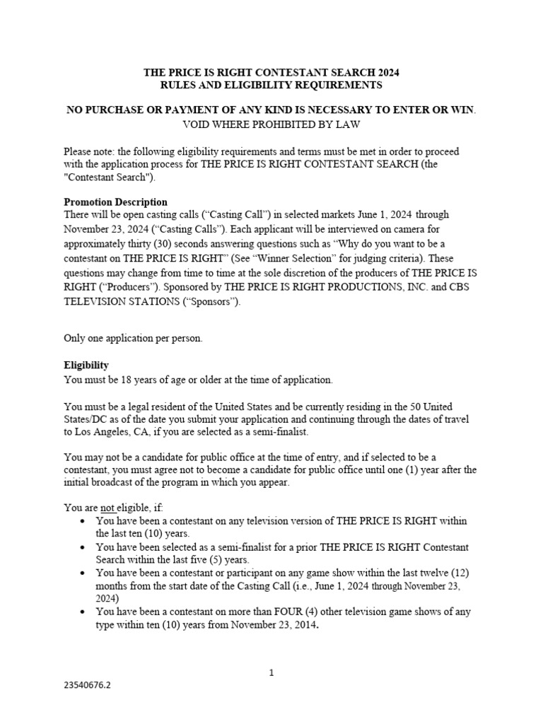 The Price Is Right - Rules and Eligibility | PDF | Hotel | Background Check
