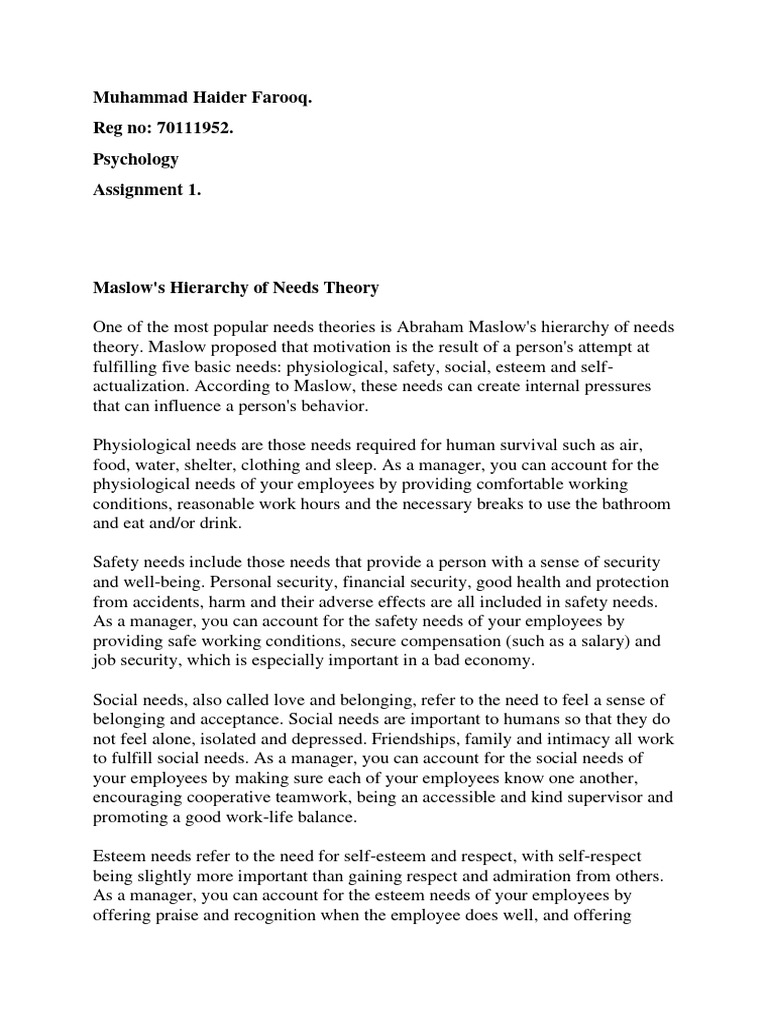 Psychology Assignment 1 | PDF | Self Esteem | Psychology