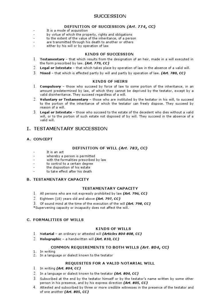 Succession Reviewer | PDF | Will And Testament | Intestacy