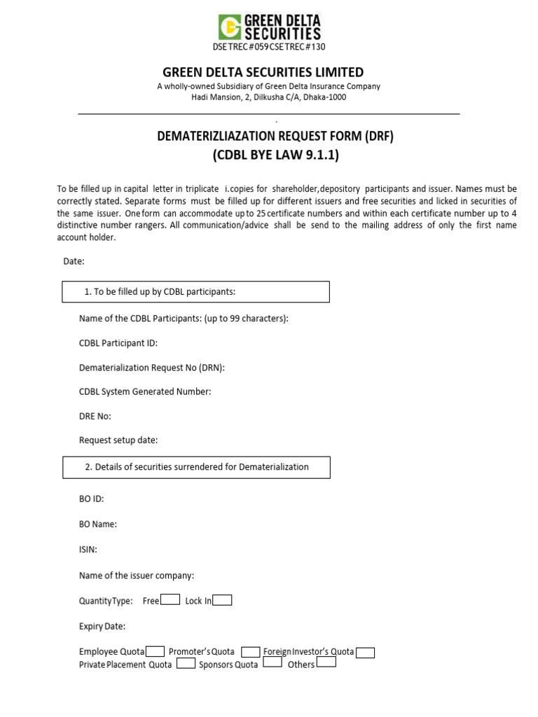 Dematerialization Form 2 | PDF | Securities (Finance) | Financial Markets
