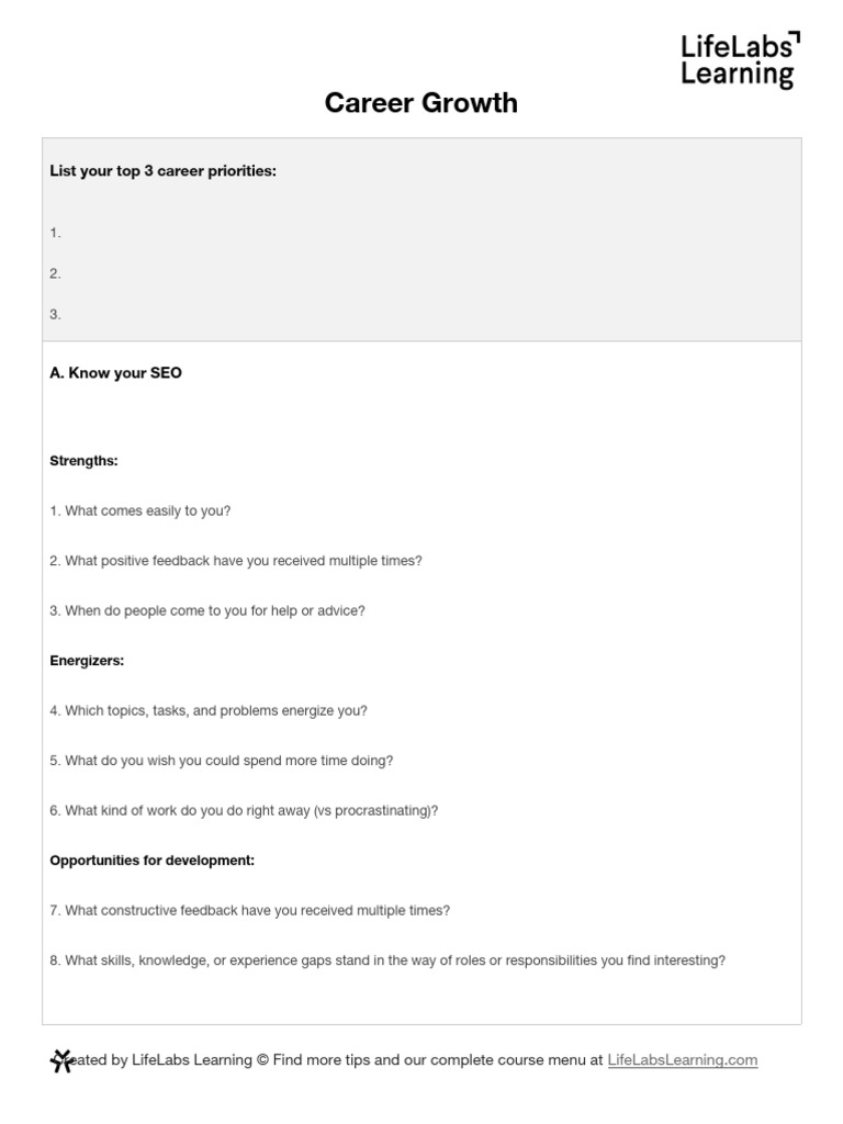 Career Growth Worksheet | PDF | Knowledge | Behavior Modification