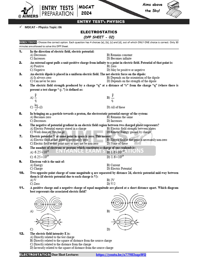 Unit 06 - Electrostatics (Practice Sheet) | PDF | Capacitor | Capacitance