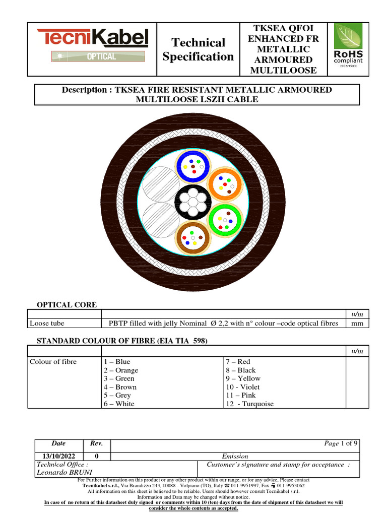 Tksea Qfoi Enhanced Fire Resistant Metallic Armoured Multi Loose LSZH Cable | PDF | Materials