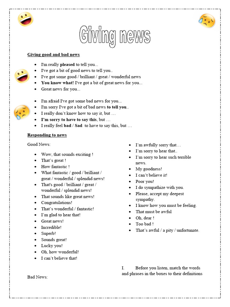 Giving Good and Bad News Activities | PDF | Adjective | Syntax