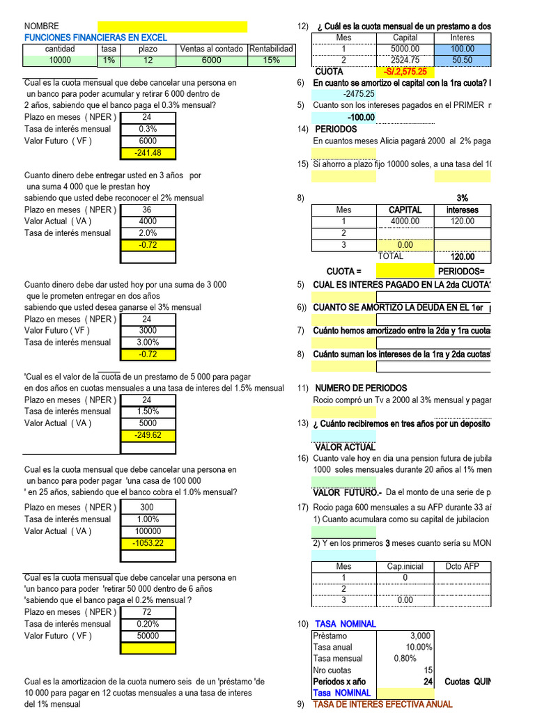 Practica de Funciones Financieras Van Tir 0906 | PDF | Interés | Tasas de interés