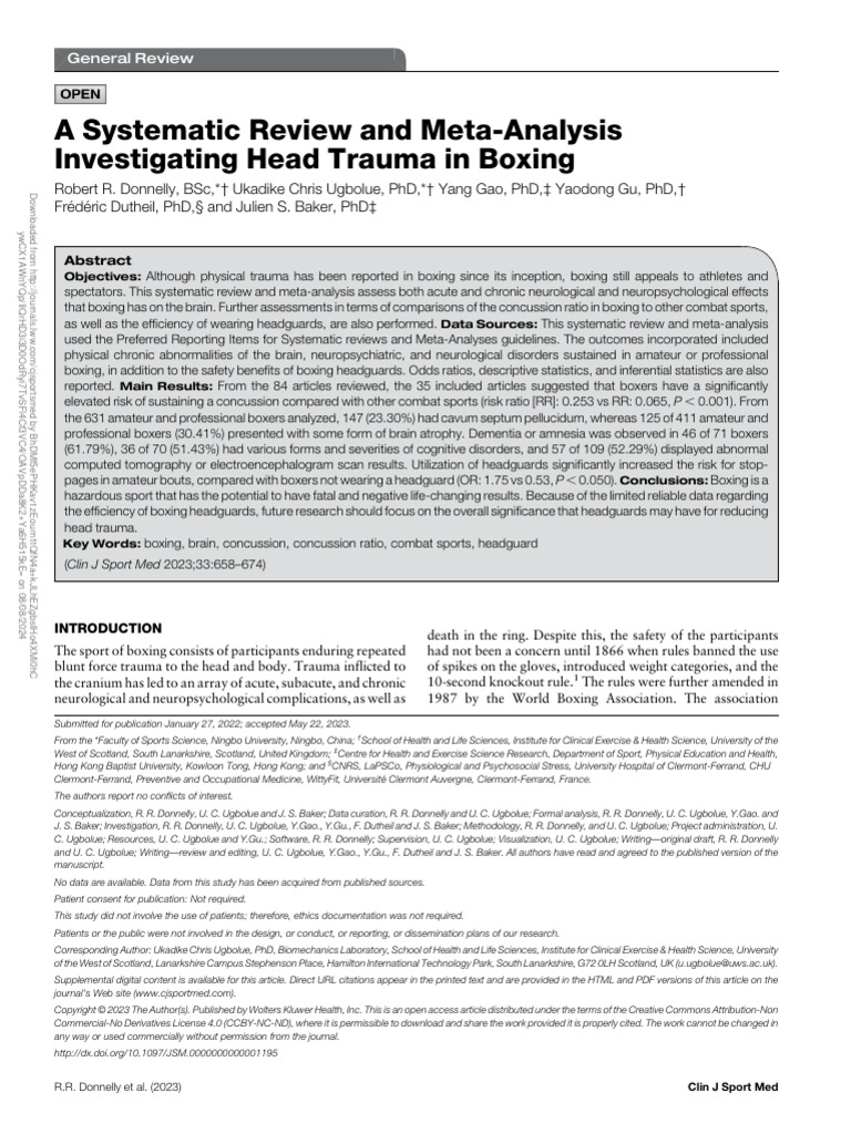 A Systematic Review and Meta-Analysis Investigating Head Trauma in ...