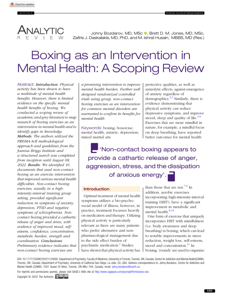 Boxing As An Intervention in Mental Health A Scoping Review | PDF ...