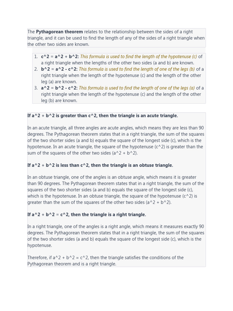 Pythagorean Theorem Overview | PDF | Teaching Methods & Materials