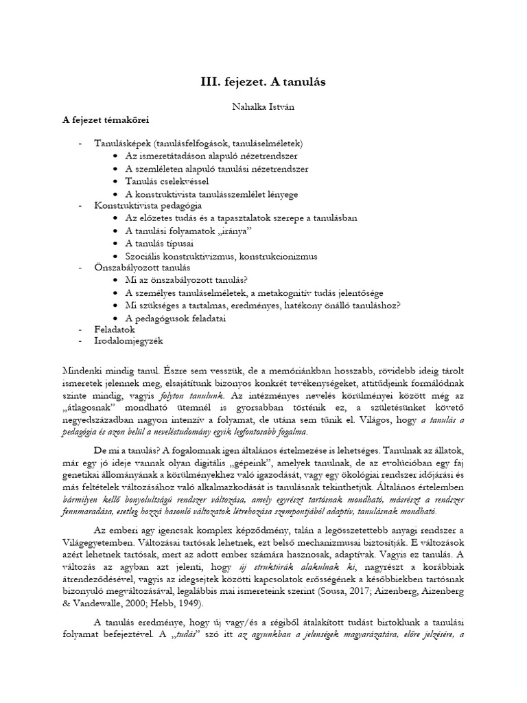 III - A Tanulas - Nahalka Istvan | PDF